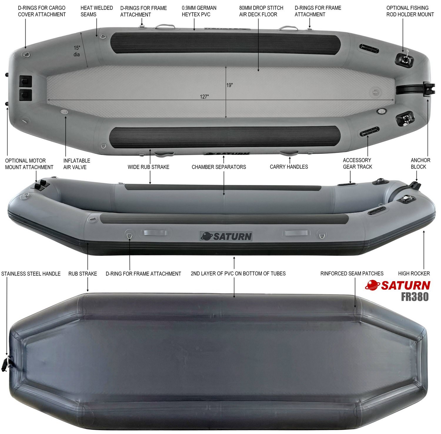 Saturn Inflatable Fly Fishing Drift Raft Boat with Rowing Frame