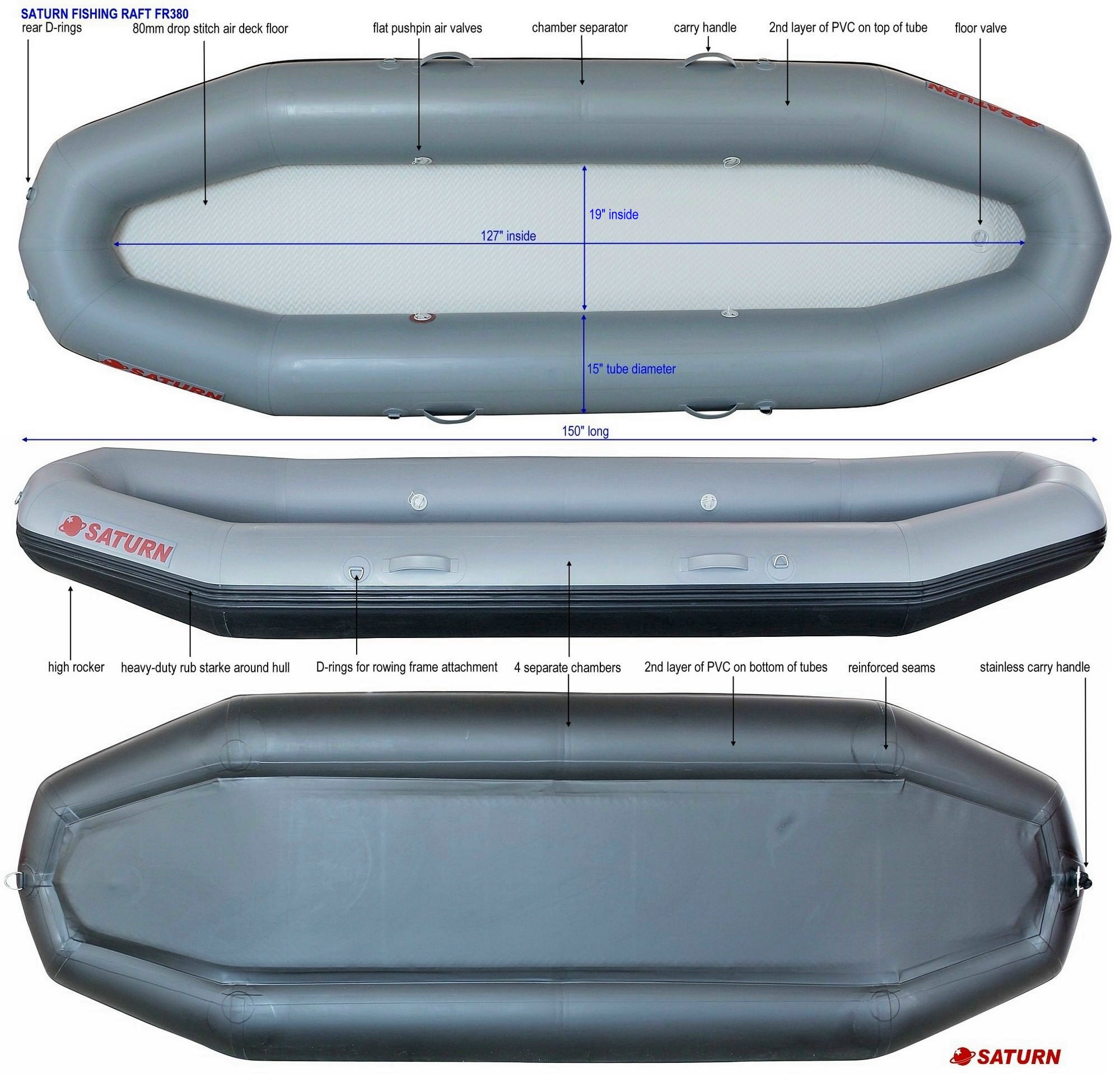 Saturn Inflatable Fly Fishing Drift Raft Boat with Rowing Frame