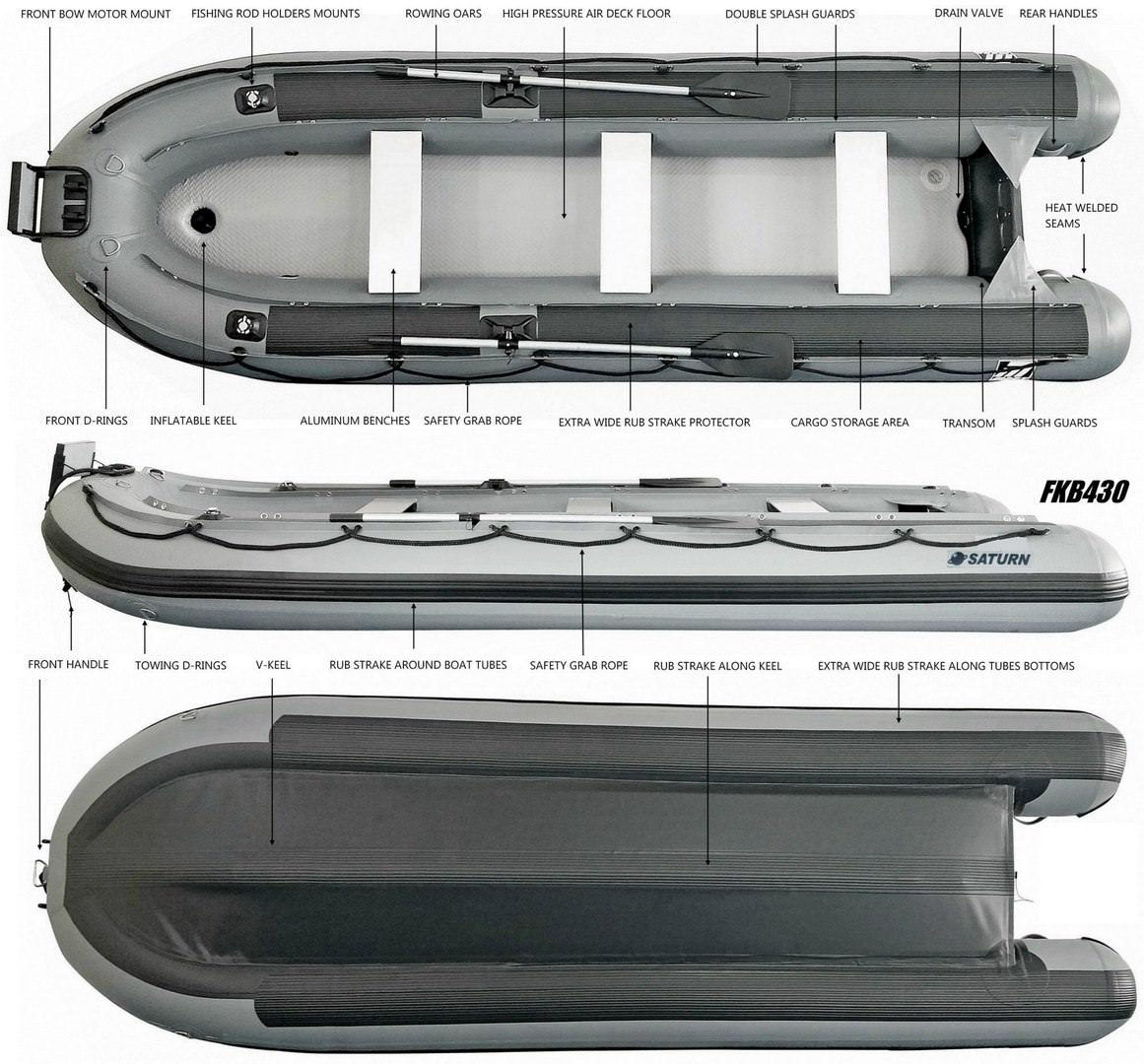 Saturn 14' Extra Heavy-Duty Inflatable Fishing KaBoats FKB430